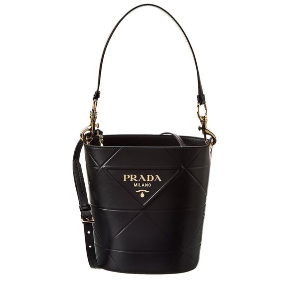 Prada | Bags | Prada Logo Leather Bucket Bag | Poshmark